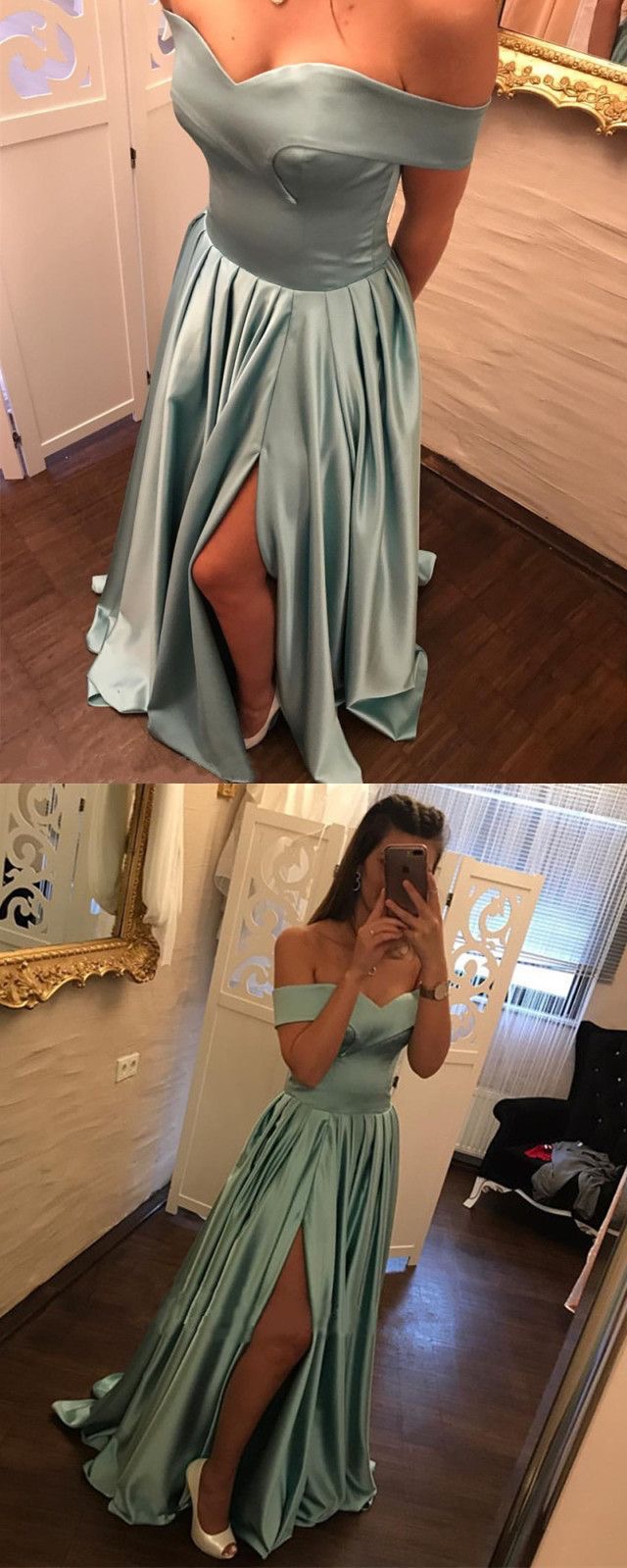 Sexy Leg Slit Off The Shoulder Prom Dresses,princess Style Party Gown ...
