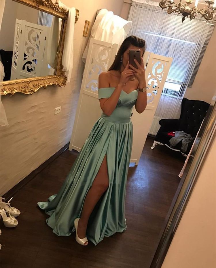 Sexy Leg Slit Off The Shoulder Prom Dresses,princess Style Party Gown ...